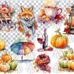 Watercolor Fall Clipart Bundle | 25 PNG | Digital Download | Commercial ...