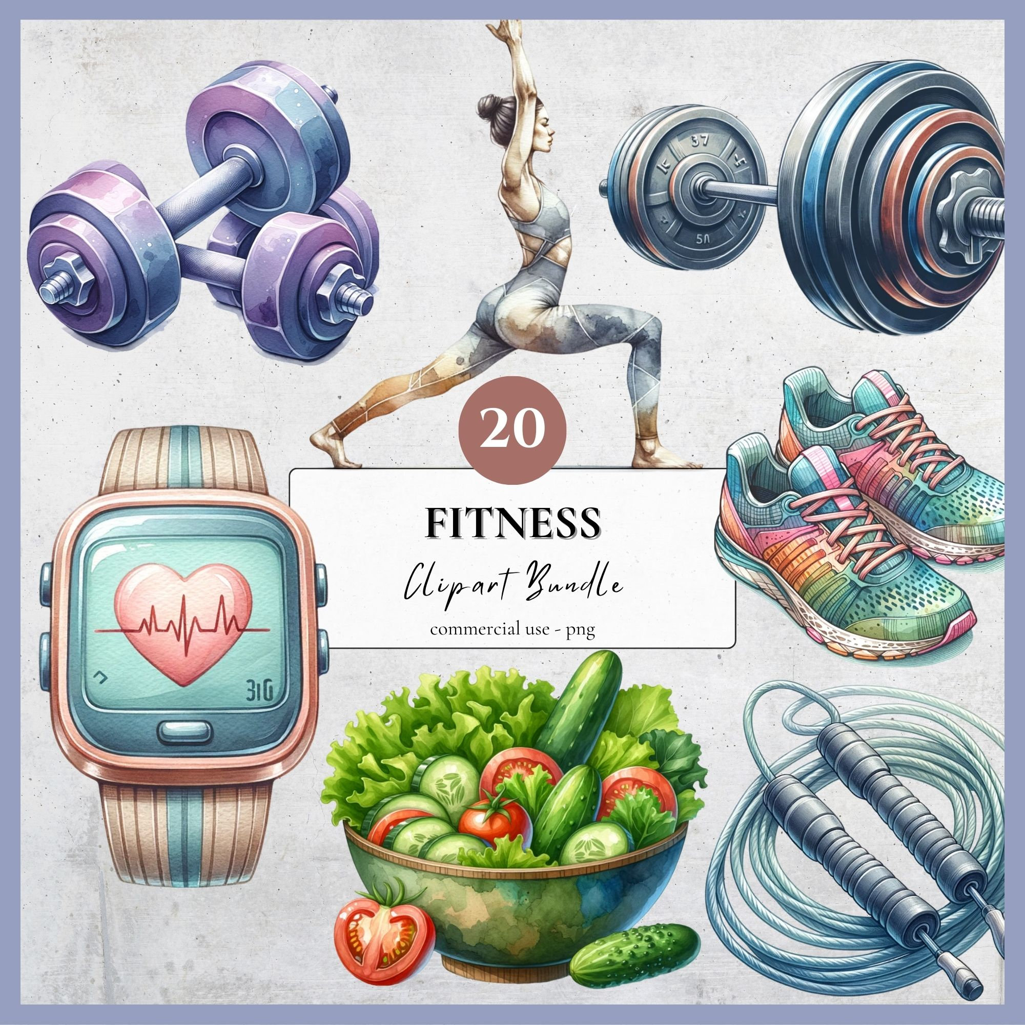 Fitness Clipart Bundle | 20 PNG | Fitness PNG Gym Illustrations ...