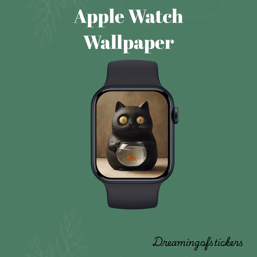 Black Cat Watch Face Download, Cute Cat With Goldfish Smartwatch Art ...