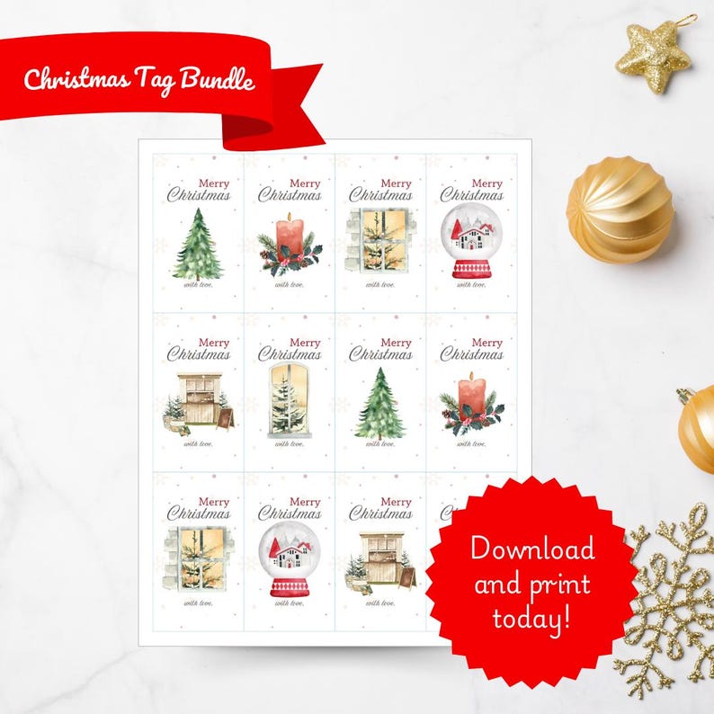 Christmas Gift Tags, PRINTABLE, Name Tag Christmas Label, Set of 6 ...