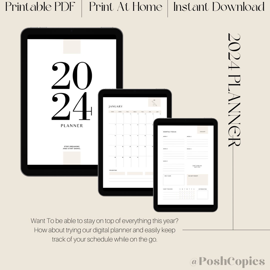 2024 Calendar, 2024 Monthly Planner, Elegant, Aesthetic Monthly ...