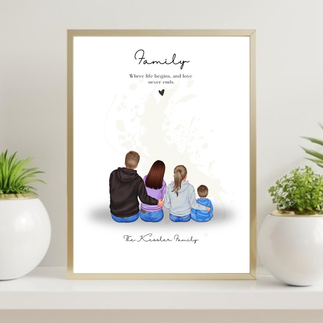 Personalized Family Wall Art Family Portrait With Kids Customizable ...