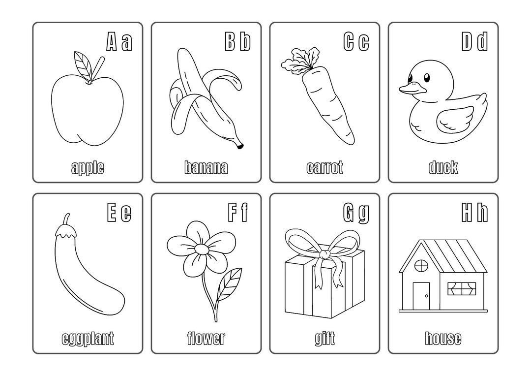 A to Z Coloring Picture Flashcards Digital Design for Instant - Etsy