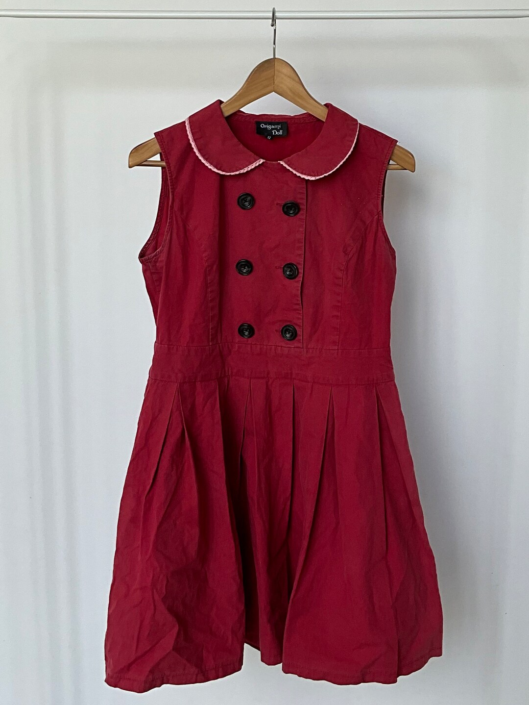 Origami Doll Preppy Red and Pink Mini Pleated, Button Detail Dress - Etsy