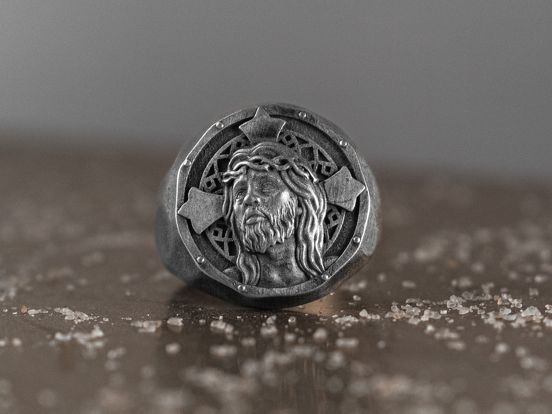 Silver Christian Jesus Ring for Men, Statement Ring With Jesus, Unique ...
