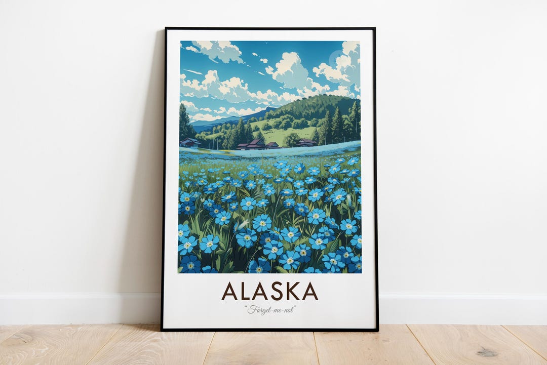 State Flower of Alaska, Forget-me-not, USA, Vintage Style Travel Print ...
