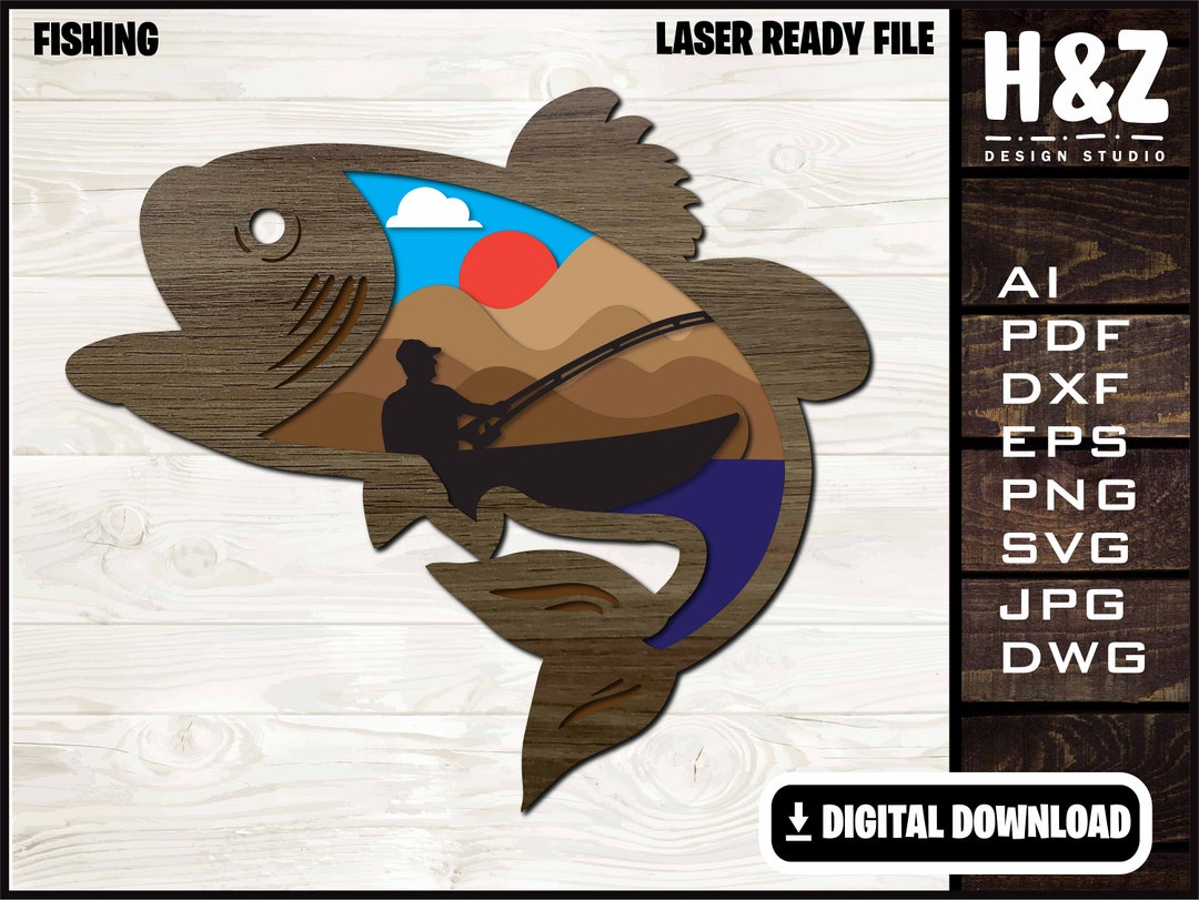 Fishing Frame, Fishing Laser Cut Frame, Fishing Decor, Fish, SVG Ai DXF ...