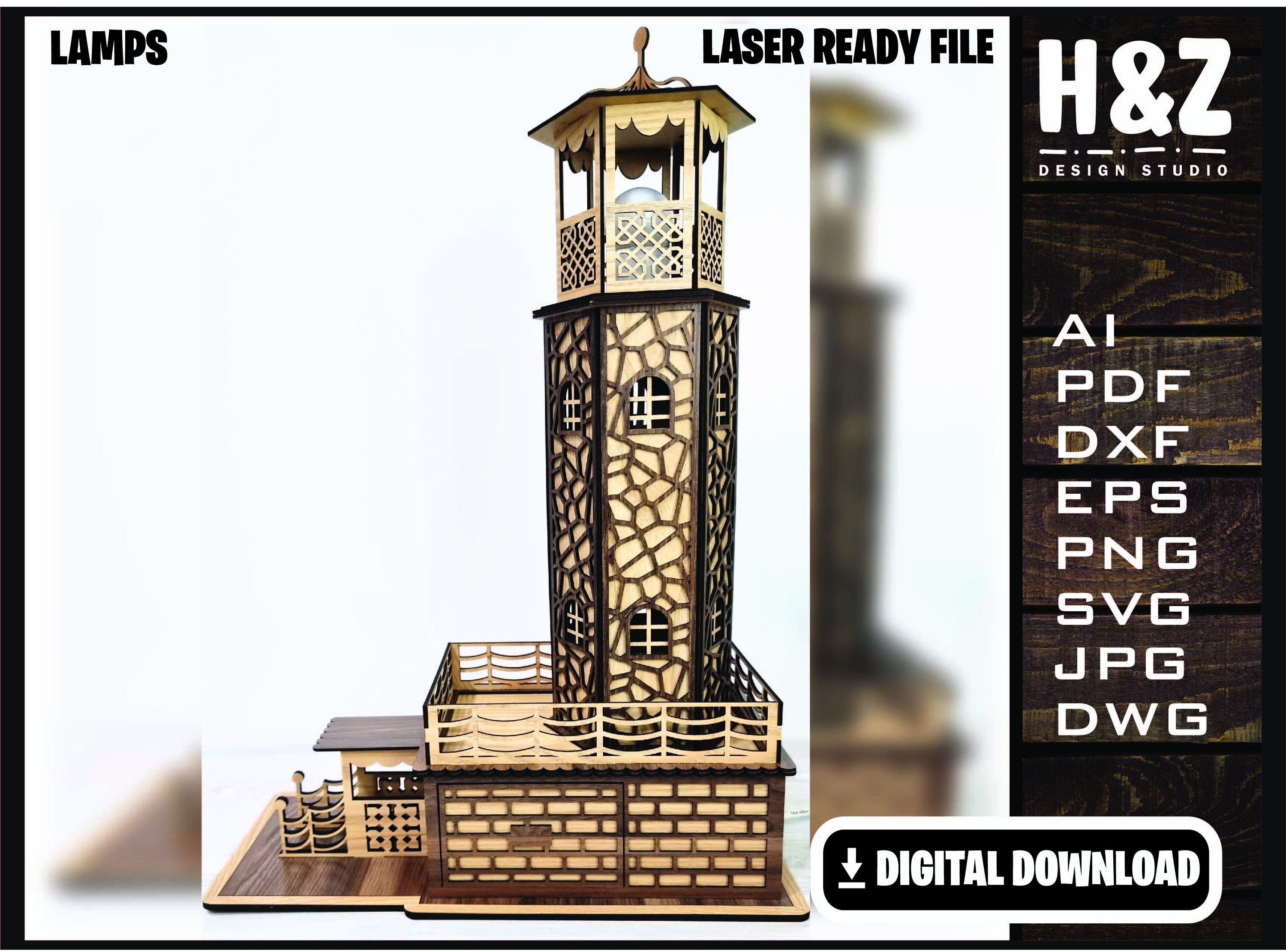 Lighthouse Digital File, Lighthouse, Lighthouse Lamp, Lamp, SVG Ai DXF ...
