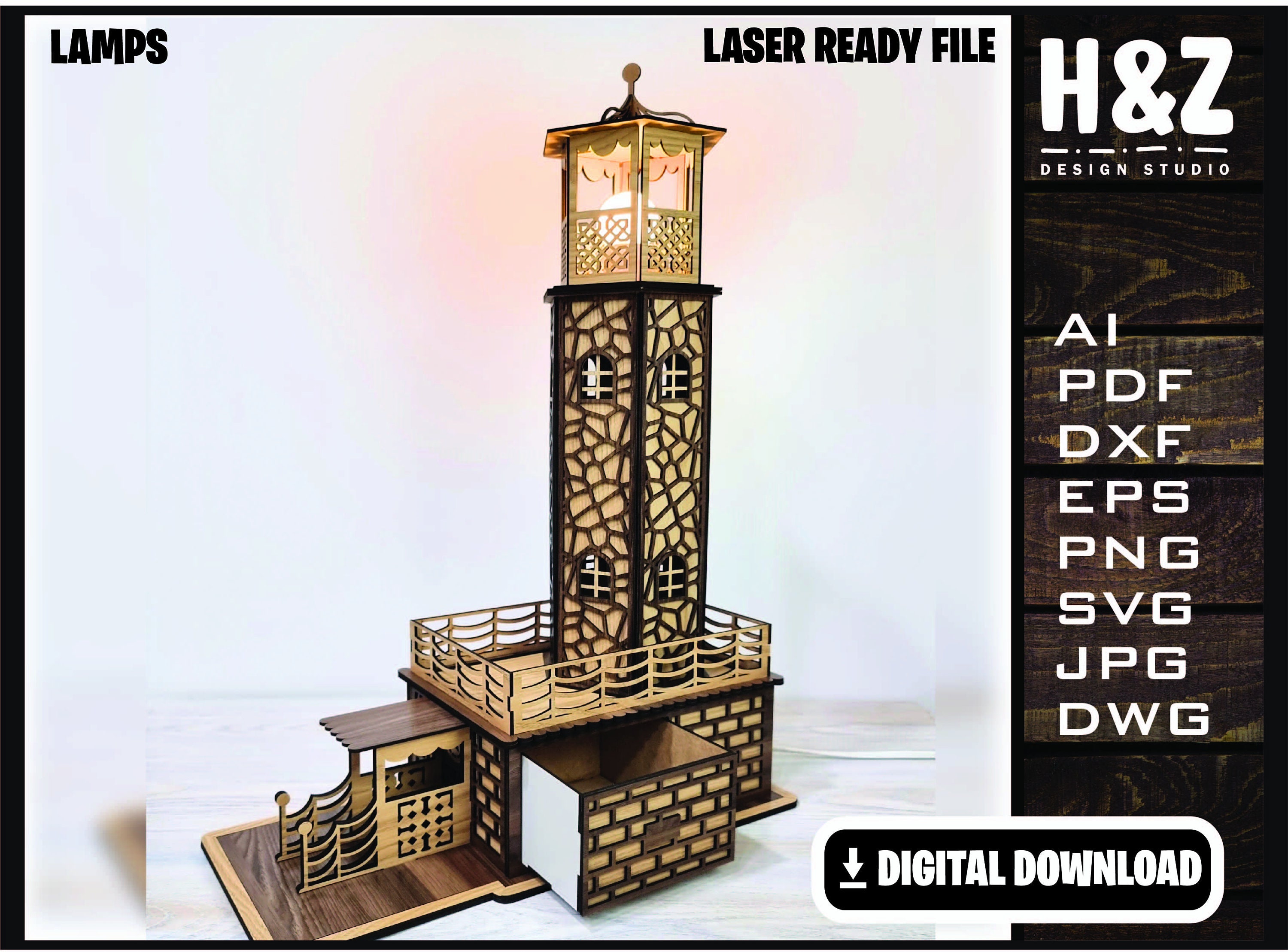 Lighthouse Digital File, Lighthouse, Lighthouse Lamp, Lamp, SVG Ai DXF DWG, Laser Cut Lighthouse ...