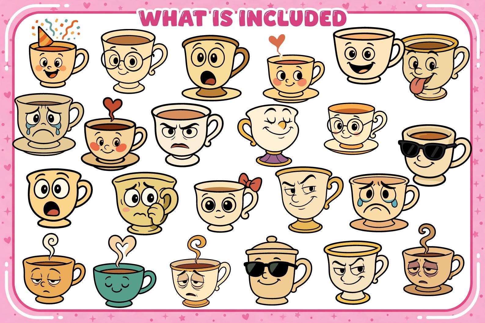 Teacup SVG Bundle, Cute Tea Cup Svg, Kawaii Mug Svg, Coffee Cup Svg ...