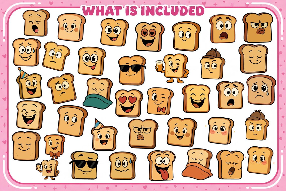 Toast Face SVG Bundle, Kawaii Toast Svg, Cute Breakfast Svg, Food Face ...