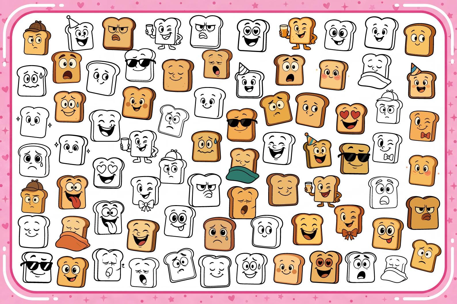 Toast Face SVG Bundle, Kawaii Toast Svg, Cute Breakfast Svg, Food Face ...