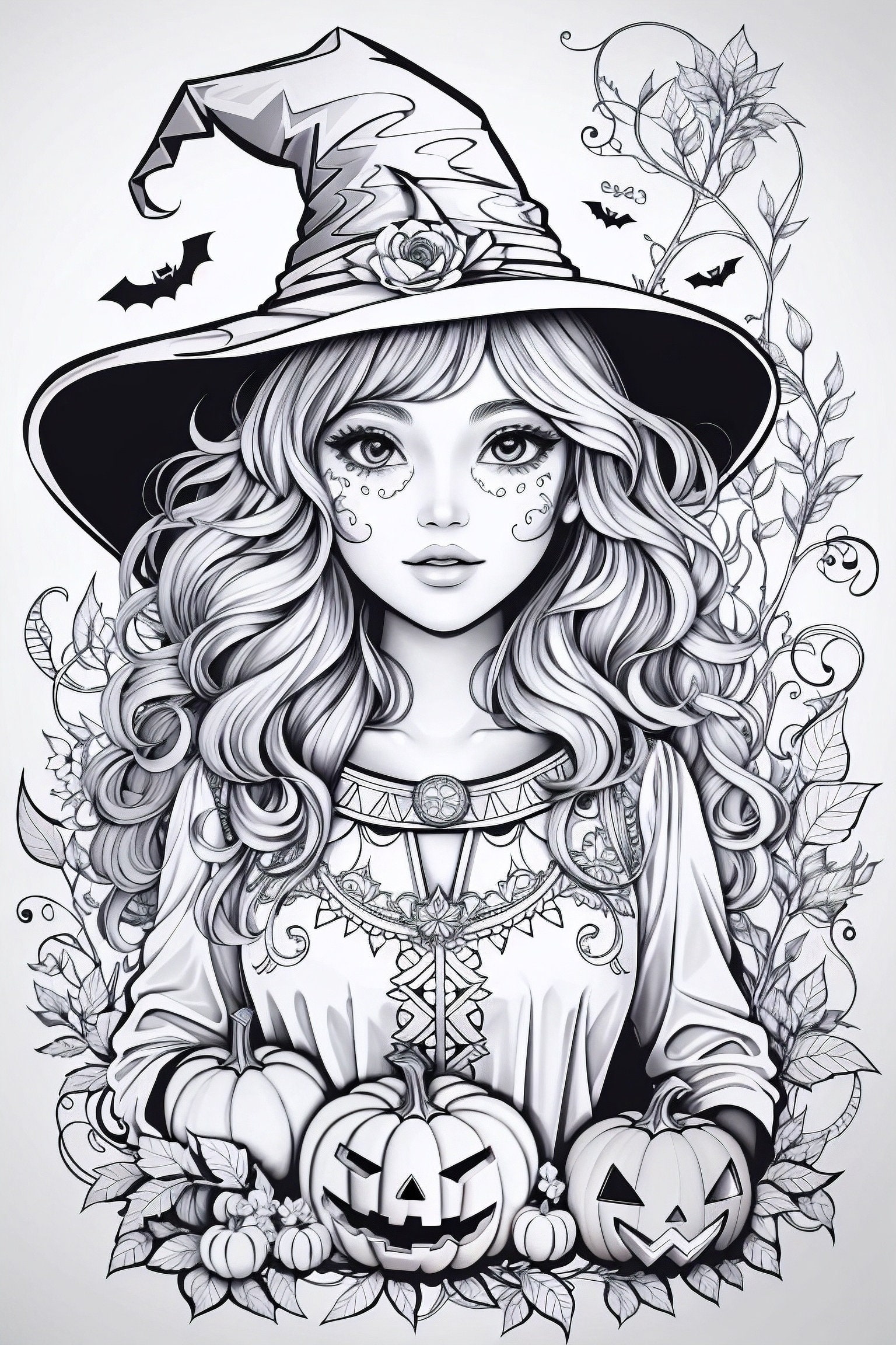 Outline Art for Adults Coloring Book Cute Halloween Digital - Etsy