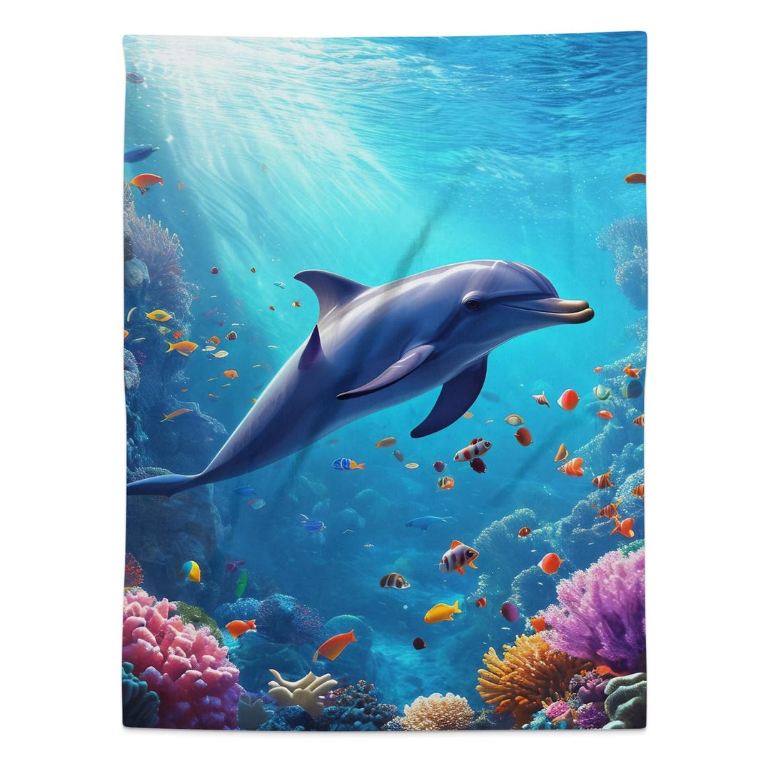 Dolphin Fleece Blanket: Colorful Underwater Ocean Theme Throw - Etsy