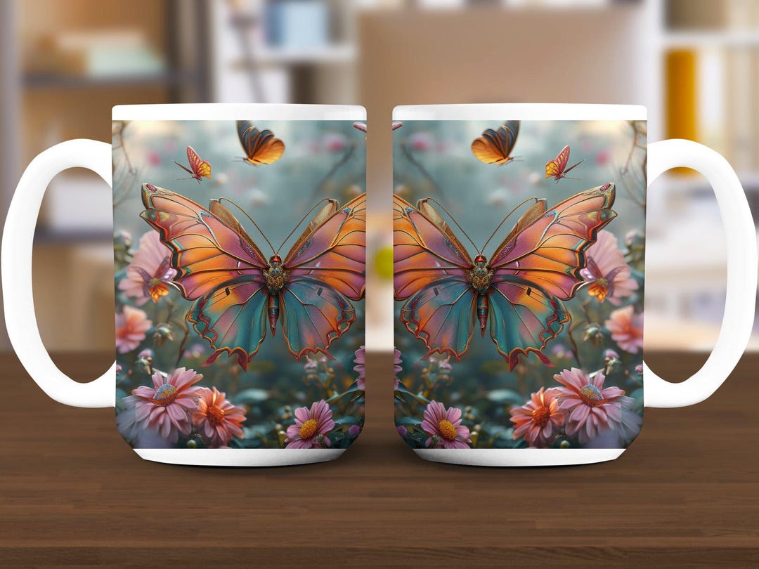 Gorgeous Butterfly Mug, Floral Butterfly Coffee Cup, Unique Butterfly ...