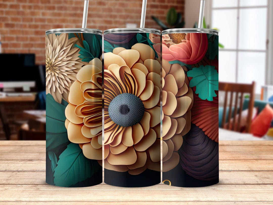 Floral Tumbler, Beautiful Flower Design Cup, Colorful Botanical ...