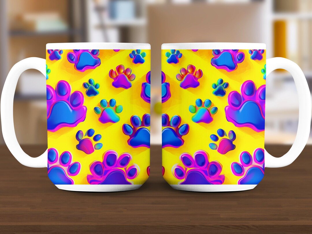 Colorful Paw Print Mug, Cute Paw Print Coffee Cup, Bold Animal Lover ...