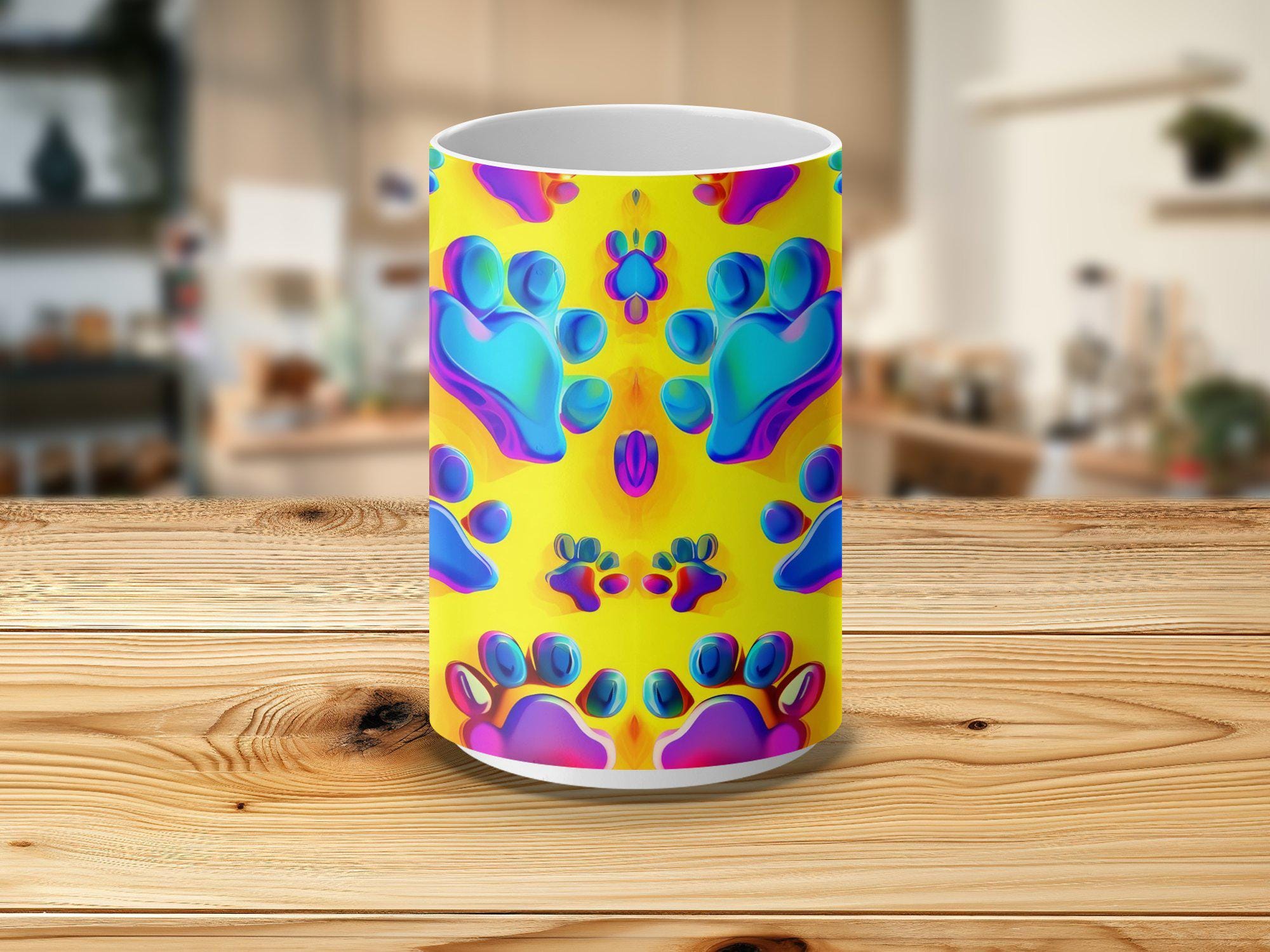Colorful Paw Print Mug, Cute Paw Print Coffee Cup, Bold Animal Lover ...