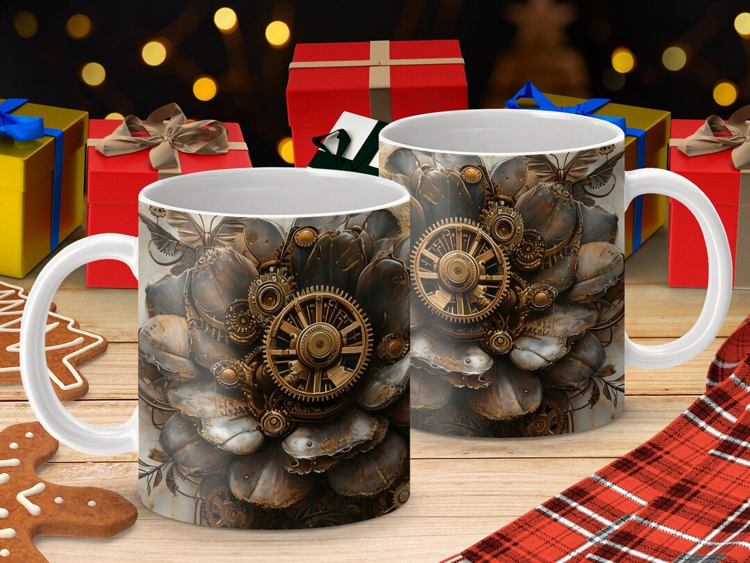 Steampunk Gear Clock Coffee Mug: Vintage Industrial Art, 15oz - Etsy