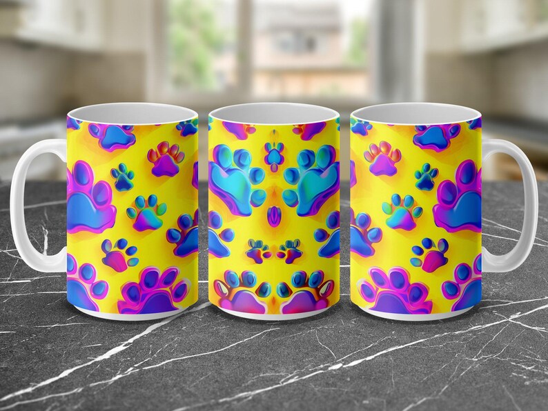 Colorful Paw Print Mug, Cute Paw Print Coffee Cup, Bold Animal Lover ...