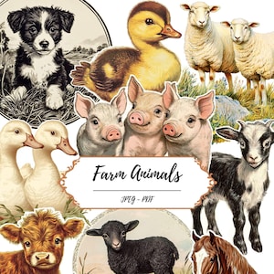 Farm Animals Fussy Cut Printable Pages // 60 Vintage Inspired Image Lot ...