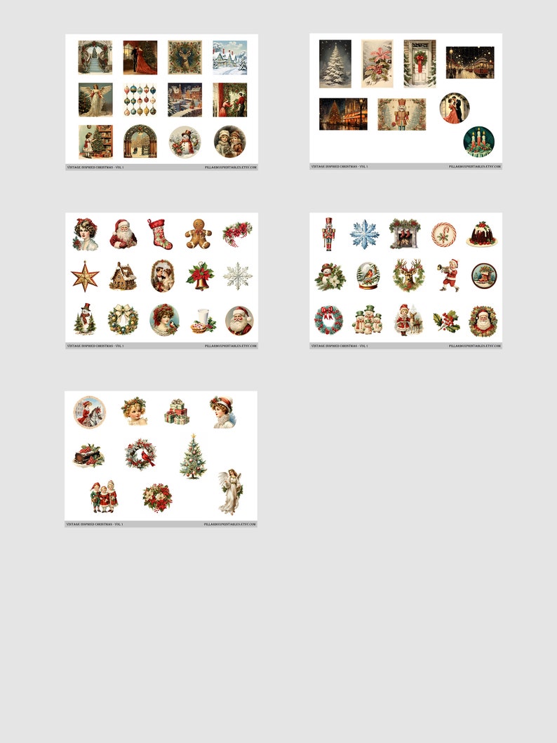 Christmas Fussy Cut Printable Pages // Volume 1 // 60 Vintage Inspired ...