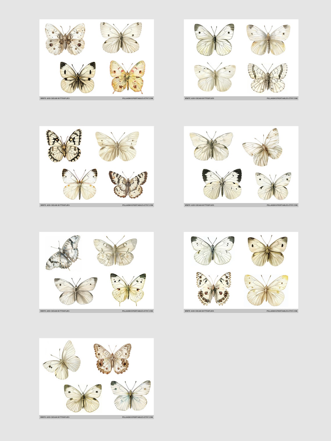 White and Cream Butterflies Printable Clip Art // 60 Vintage Inspired ...