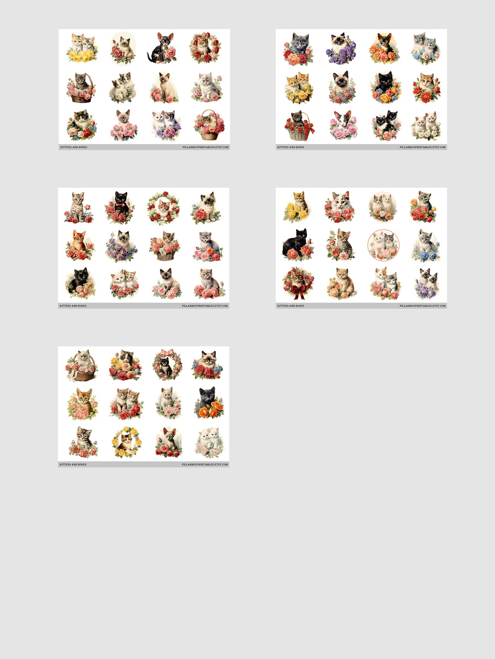 Kittens and Roses Printable Pages // 60 Vintage Inspired Fussy Cut ...
