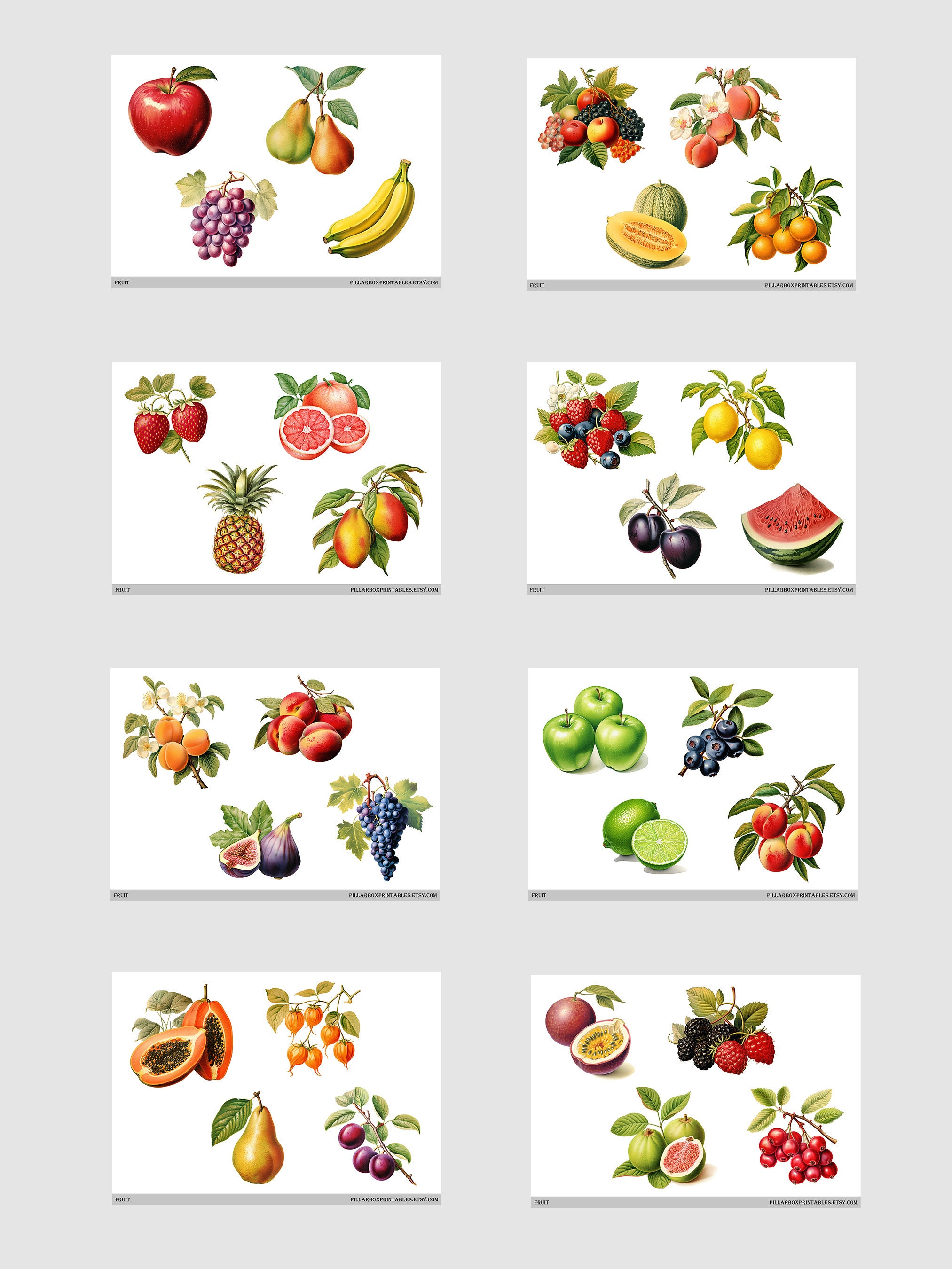 Fruit Fussy Cut Printable Pages // 60 Vintage Inspired Images // PDF ...