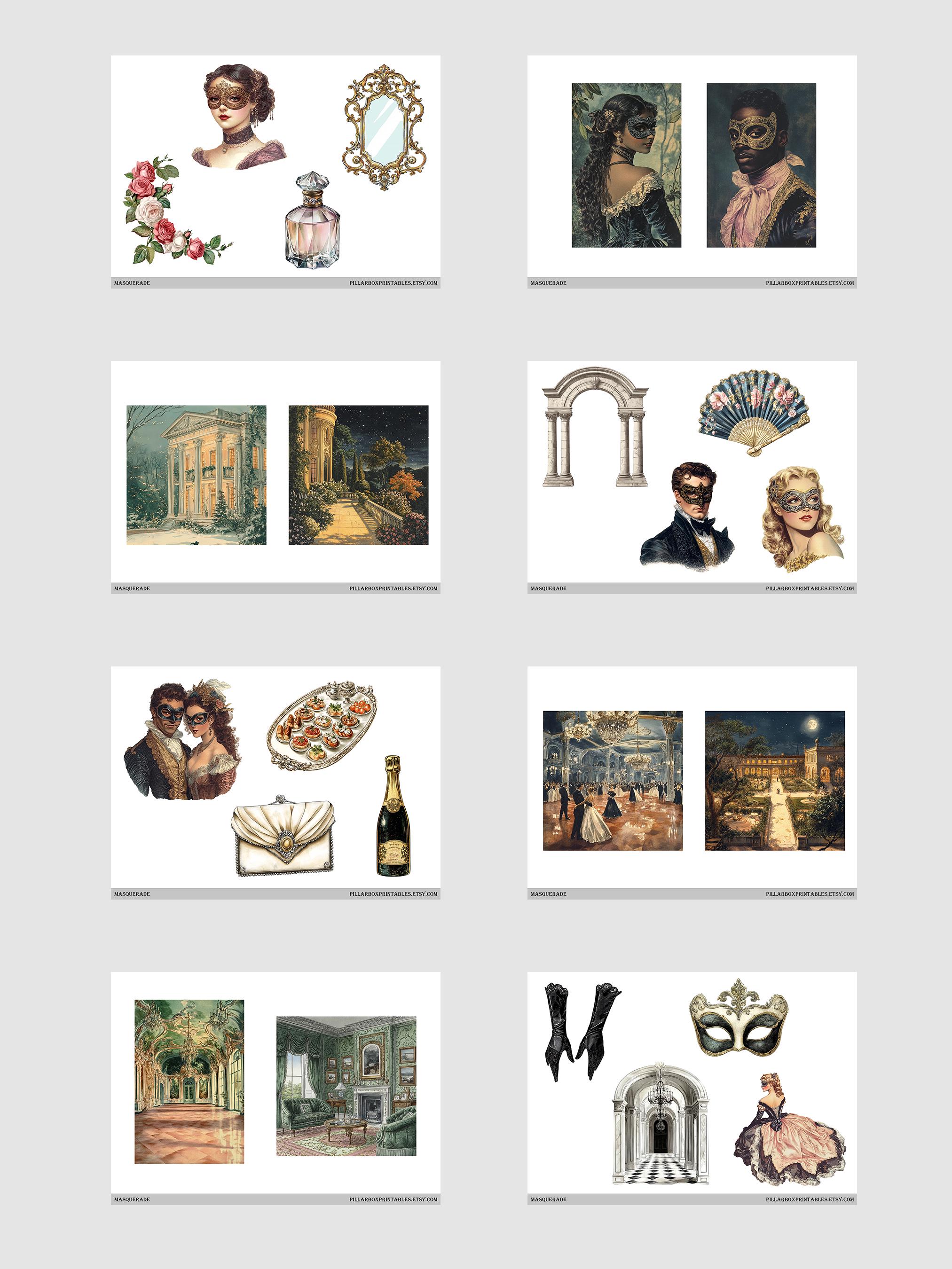 Masquerade Printable Pages // 60 Vintage Inspired Fussy Cut Clip Art ...