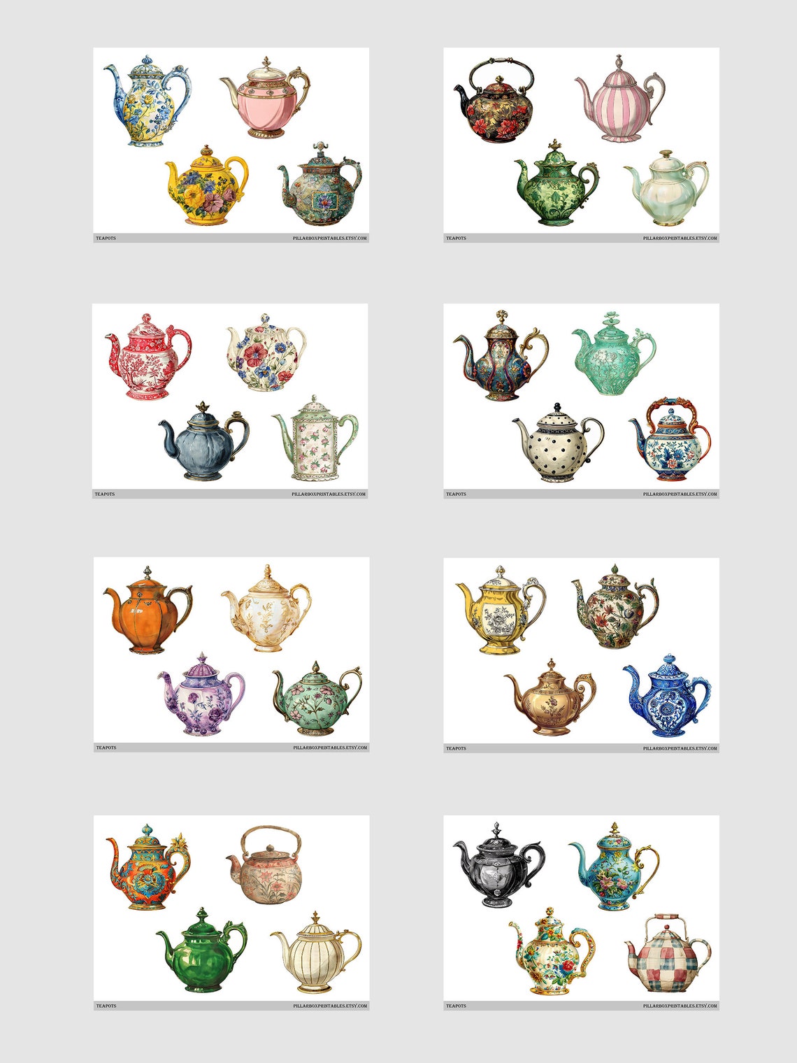 Teapot Fussy Cut Printable Pages // 60 Vintage Inspired Images // Tea ...