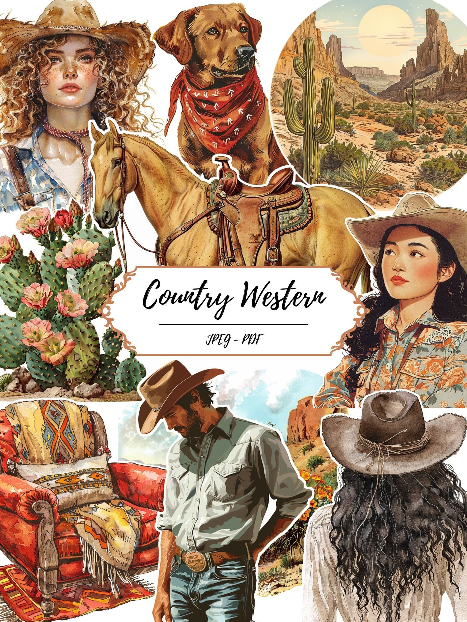 Country Western Printable Page Set // 60 Vintage Inspired Fussy Cut ...