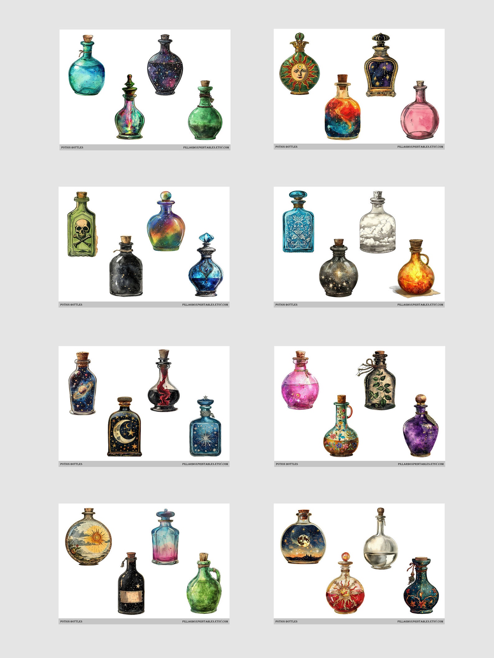 Potion Bottles Fussy Cut Printable Pages // 60 Vintage Inspired Images ...