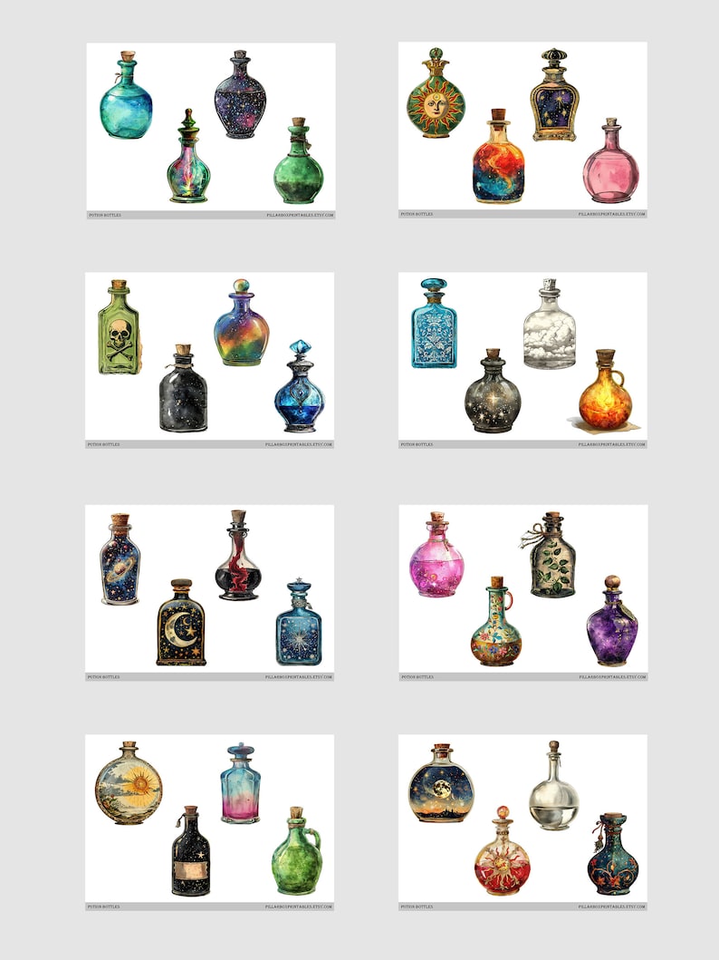 Potion Bottles Fussy Cut Printable Pages // 60 Vintage Inspired Images ...