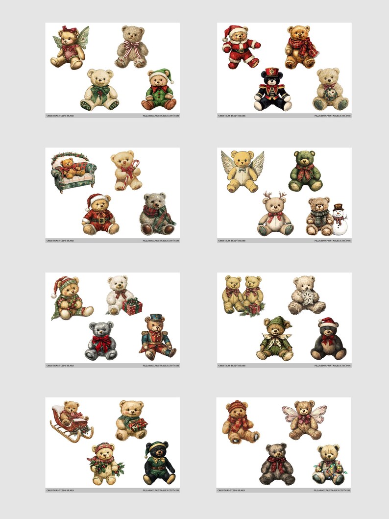 Christmas Teddy Bear Printable Pages // 60 Vintage Inspired Fussy Cut ...