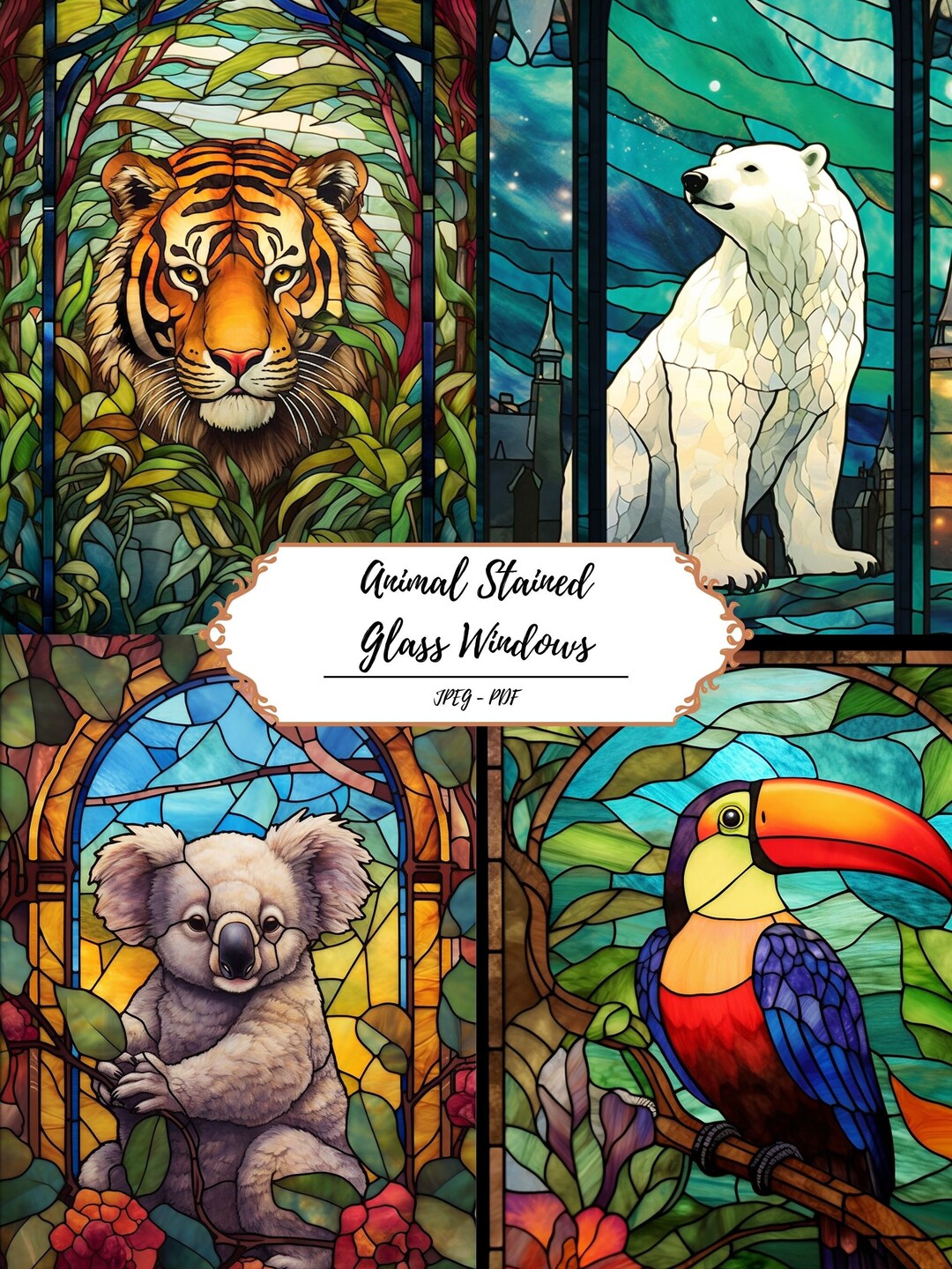 Animal Themed Stained Glass Window Printable Pages // 60 Fussy Cut ...