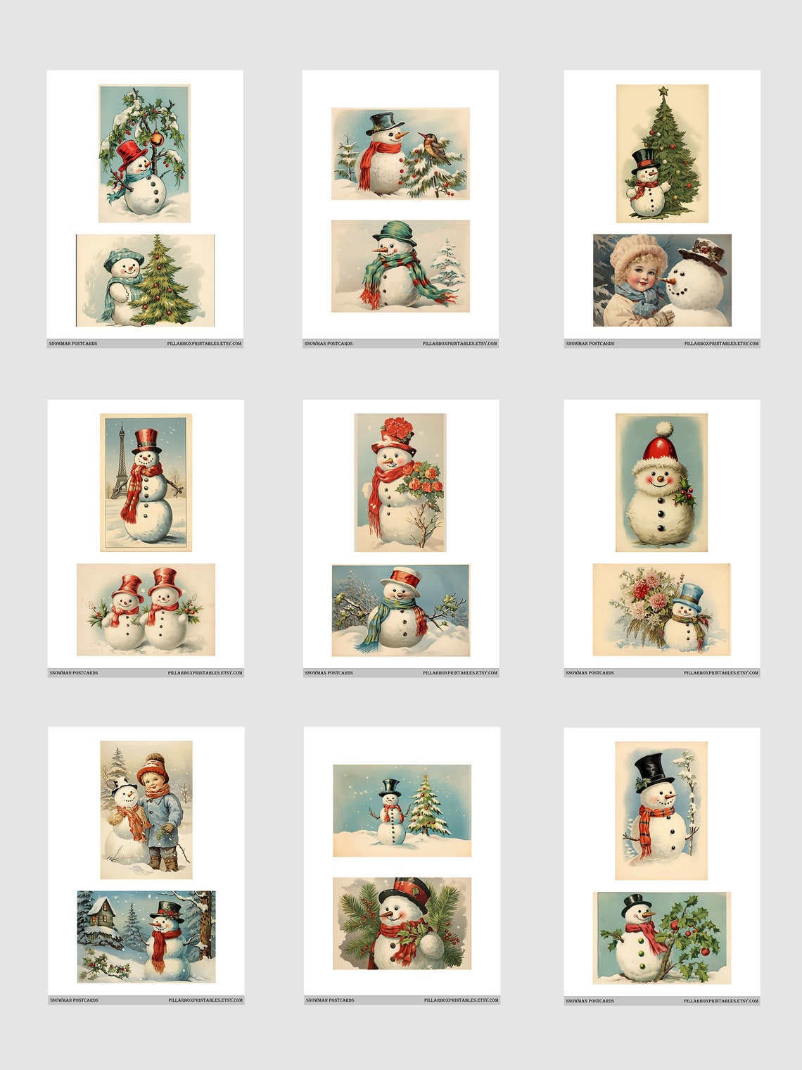 Snowman Printable Postcards // 30 Vintage Inspired Fussy Cut Images ...