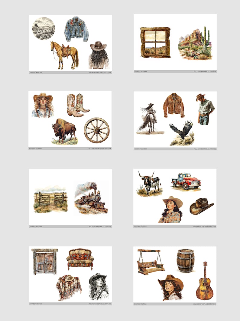 Country Western Printable Page Set // 60 Vintage Inspired Fussy Cut ...