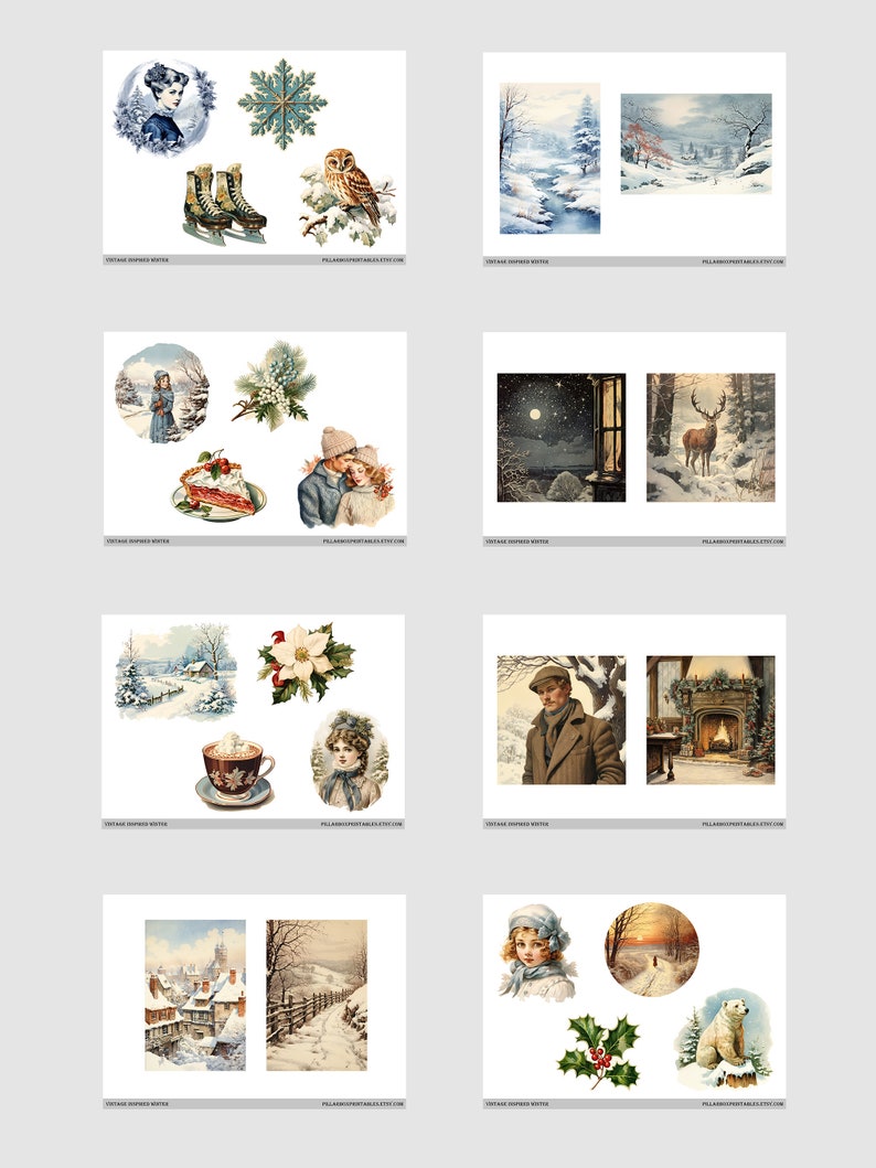 Vintage Inspired Winter Printable Pages // 60 Fussy Cut Images ...