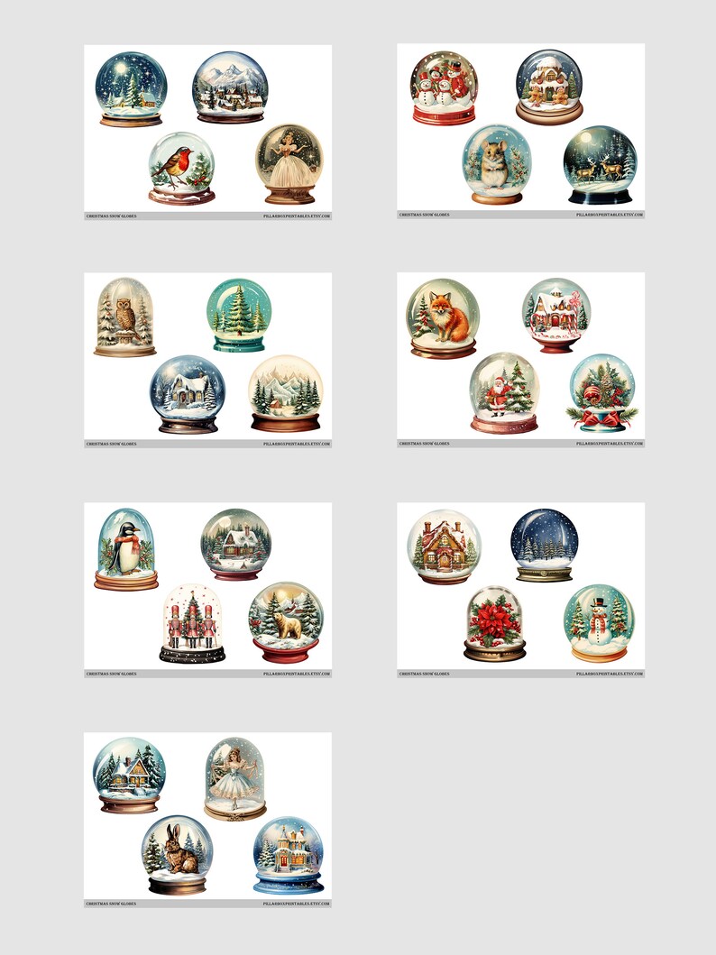 Christmas Snow Globes Printable Pages // 60 Fussy Cut Images // Xmas ...