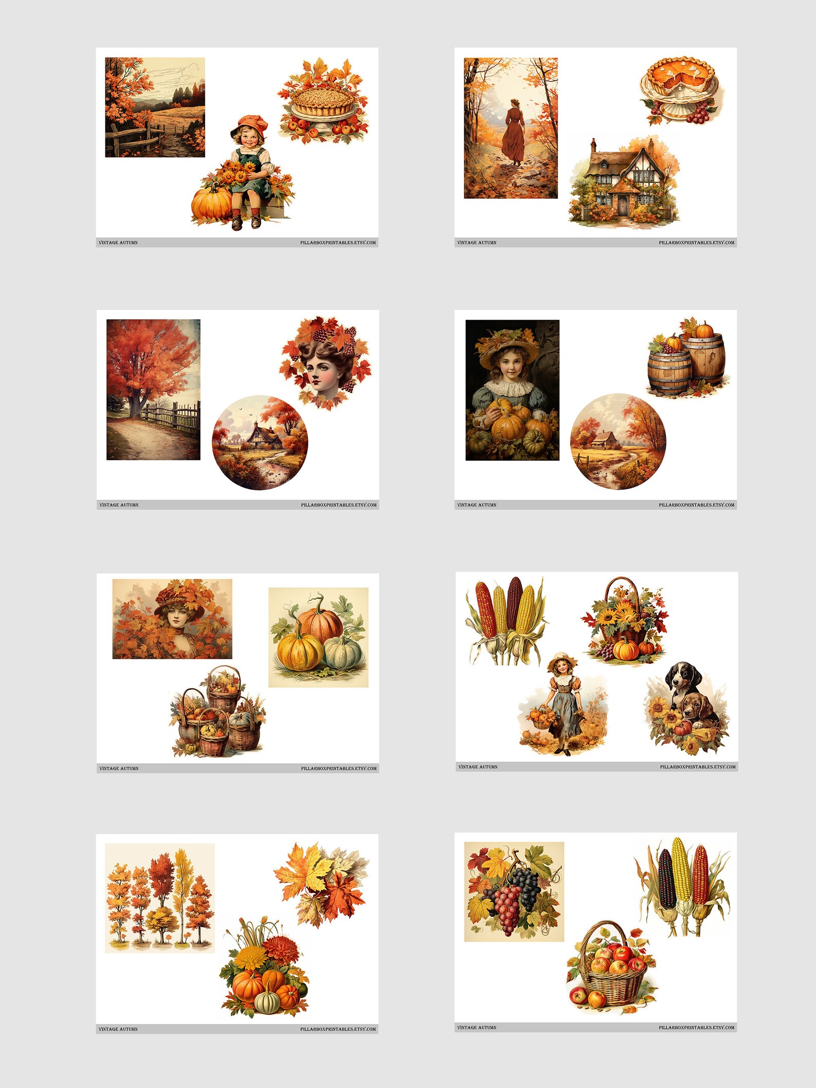 Vintage Inspired Autumn Printable Pages // 60 Fussy Cut Images ...
