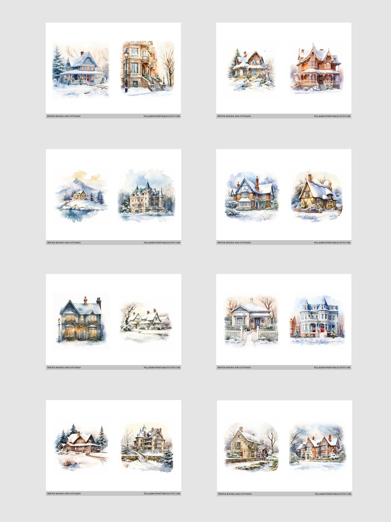 Winter Houses and Cottages Printable Pages // 60 Watercolour Style ...