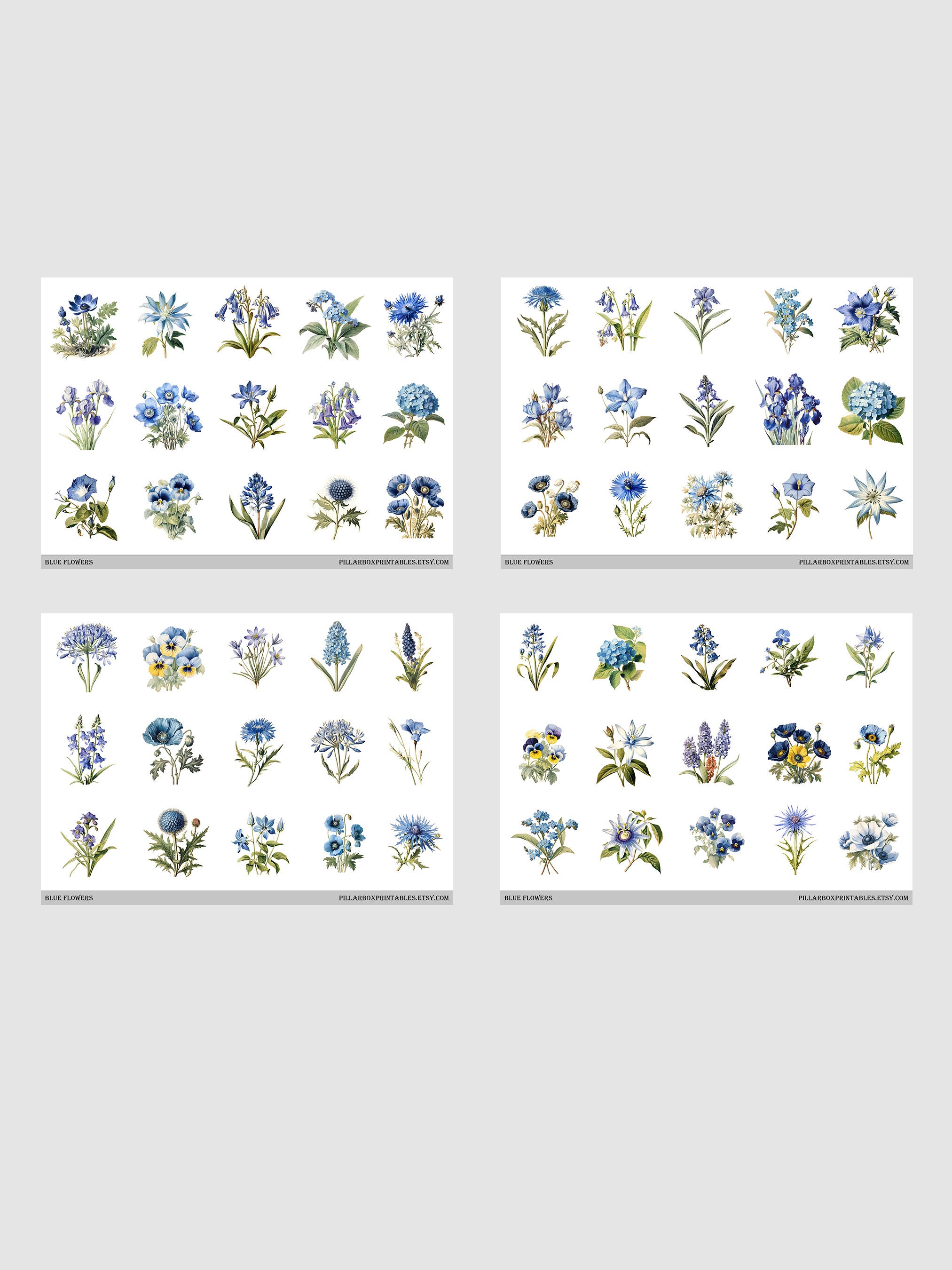 Blue Flowers Digital Ephemera Printable Pages // 60 Vintage Inspired ...