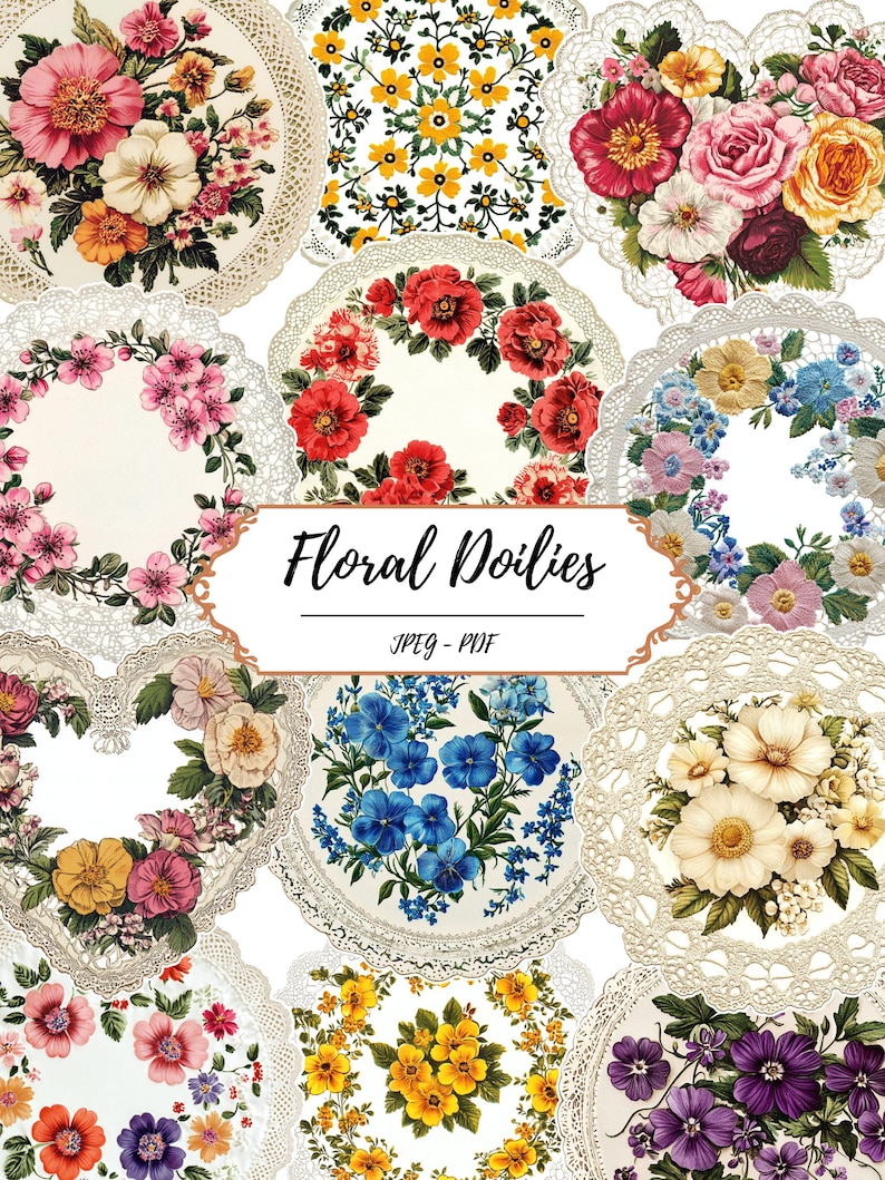 Floral Doilies Printable Pages // 60 Vintage Inspired Fussy Cut Clip ...