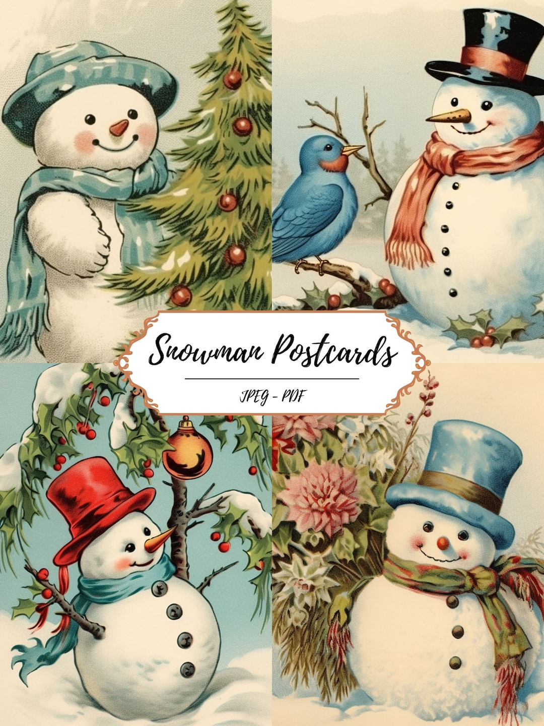 Snowman Printable Postcards // 30 Vintage Inspired Fussy Cut Images ...