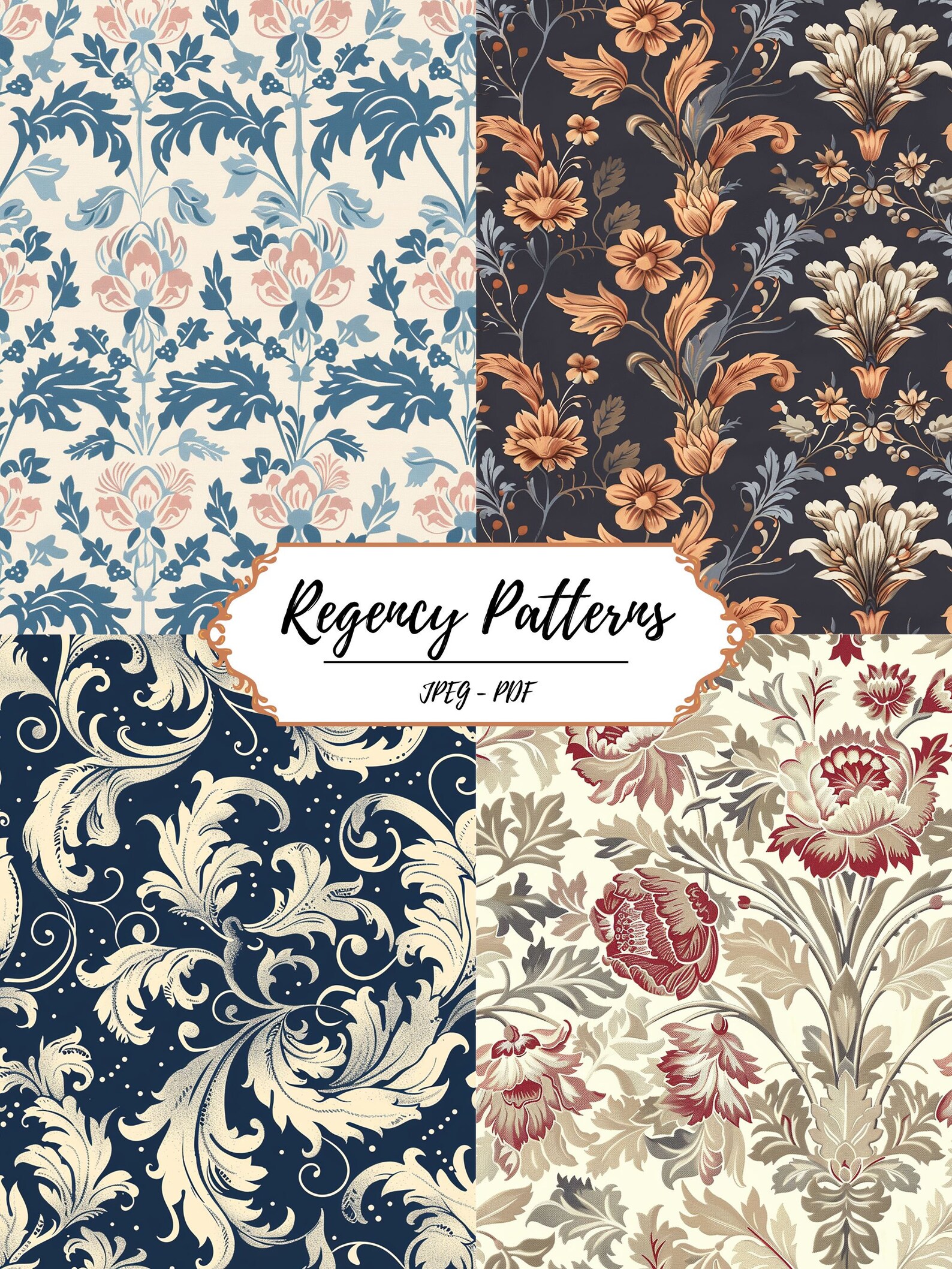 Regency Inspired Patterns // 25 Printable Pattern Pages // JPEG PDF ...