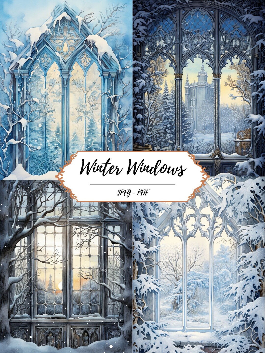 Winter Windows Printable Pages // 60 Vintage Inspired Fussy Cut Images ...