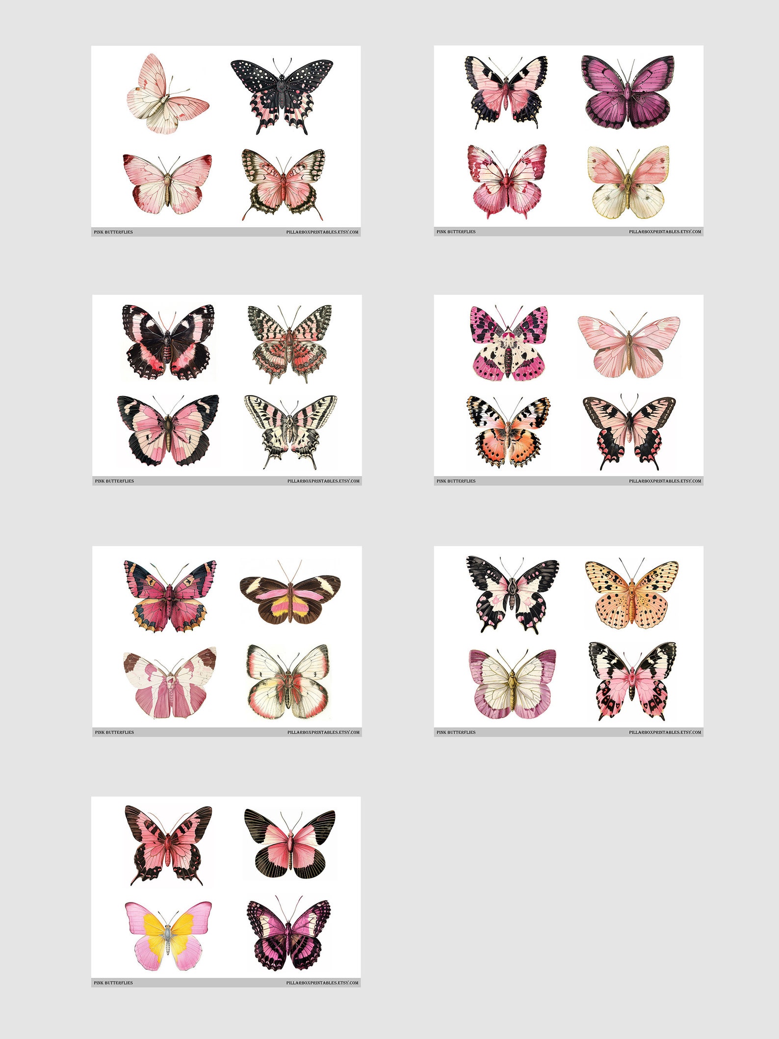 Pink Butterfly Printable Pages // 60 Fussy Cut Print at Home Images ...