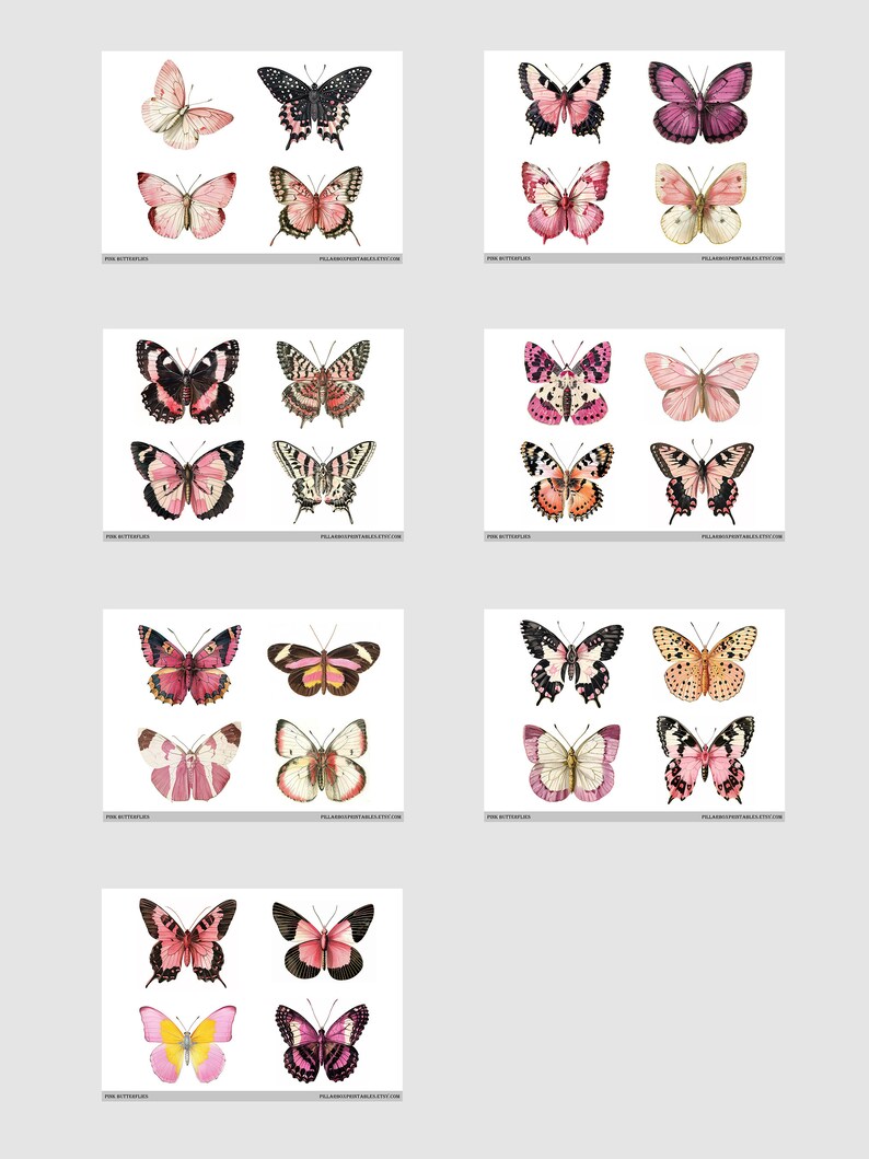 Pink Butterfly Printable Pages // 60 Fussy Cut Print at Home Images ...
