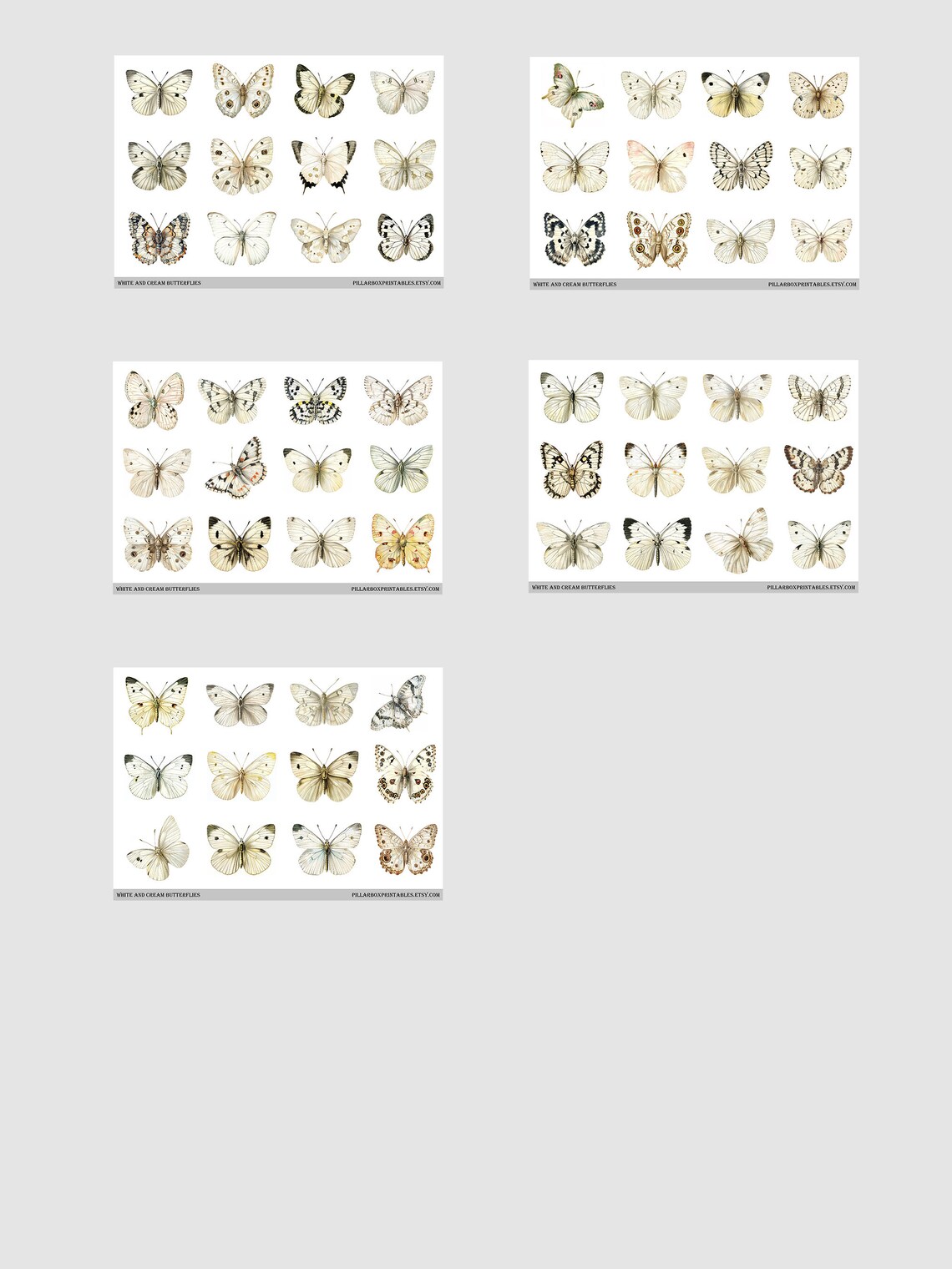 White and Cream Butterflies Printable Clip Art // 60 Vintage Inspired ...